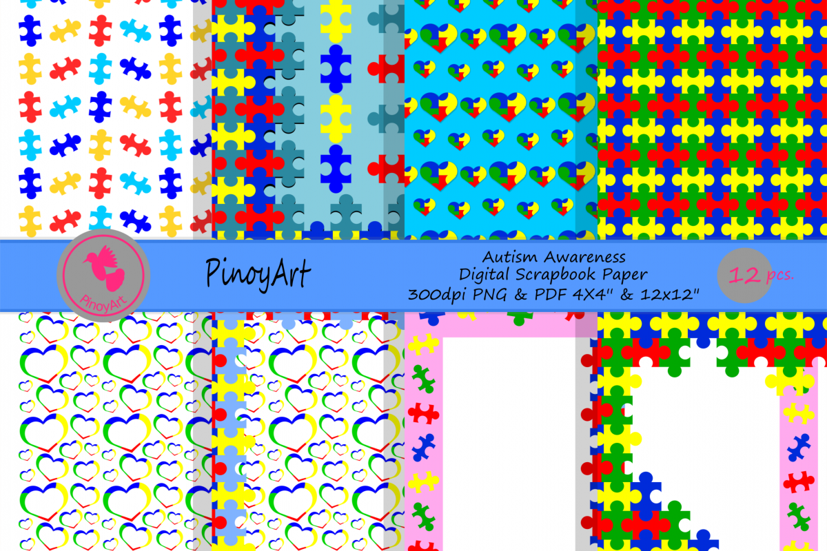 autism digital paper,autism scrapbook paper,autism awareness digital ...