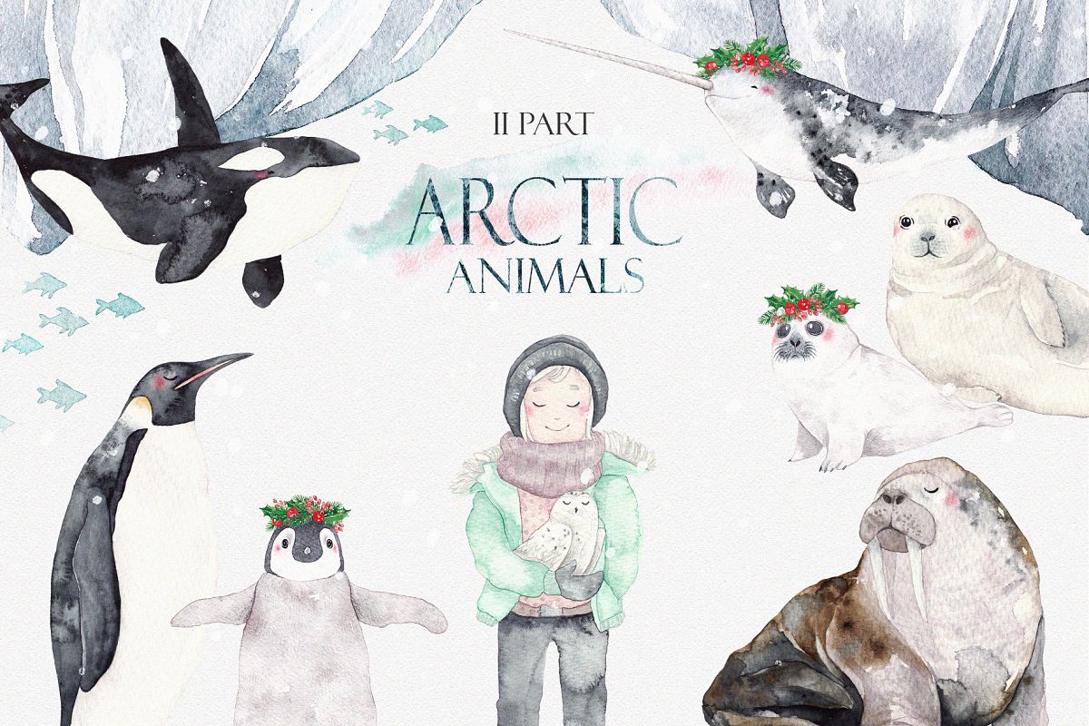 ARCTIC ANIMALS watercolor set PART 2 (176780) | Illustrations | Design ...