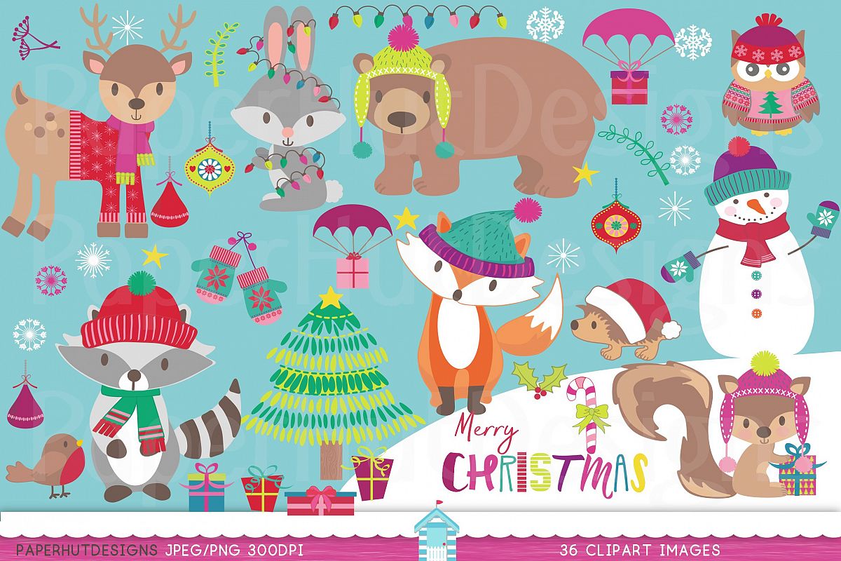 Christmas Woodland Animals Clipart (104934) | Characters | Design Bundles