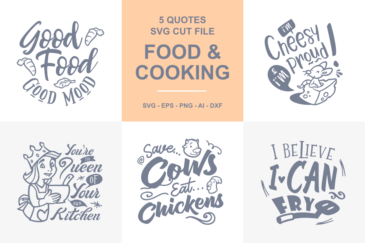 5 Cooking and Food Quotes SVG - 01 (188076) | SVGs | Design Bundles