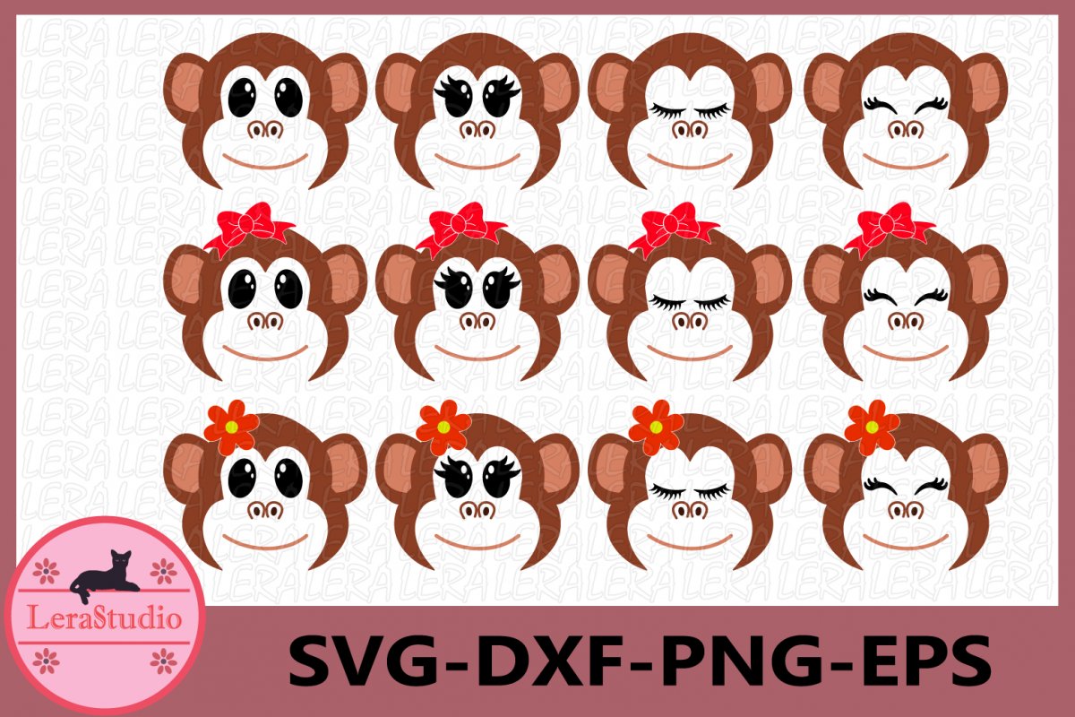 Monkey Face SVG, Animal face svg, Cute Monkey Eyelashes