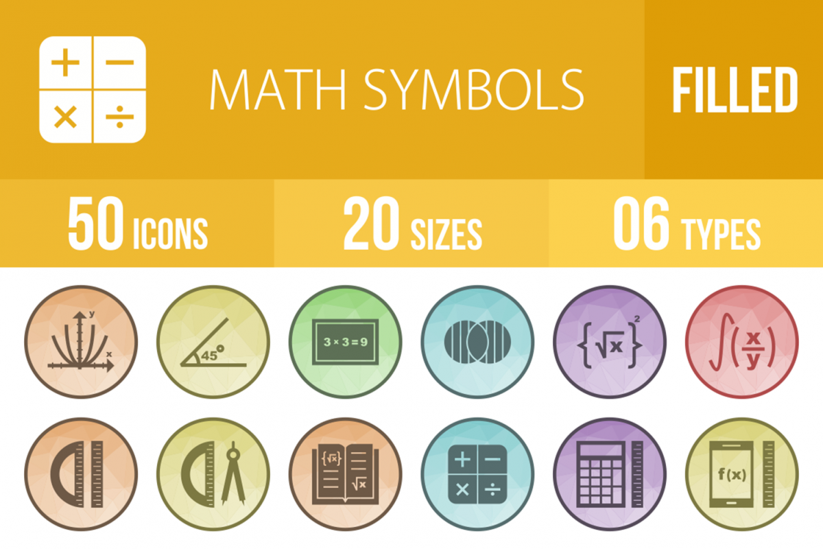 50 Math Symbols Filled Low Poly Icons