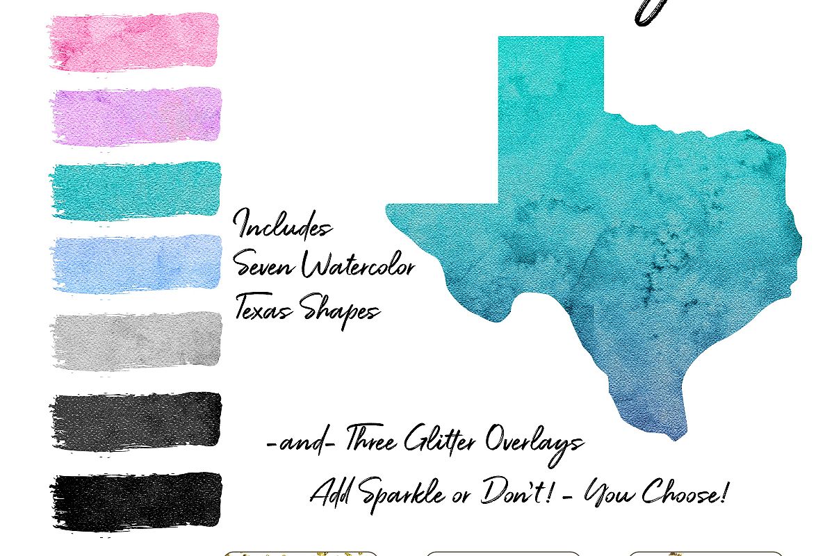 Texas State Watercolor Clipart Design Kit (100935) | Objects | Design ...