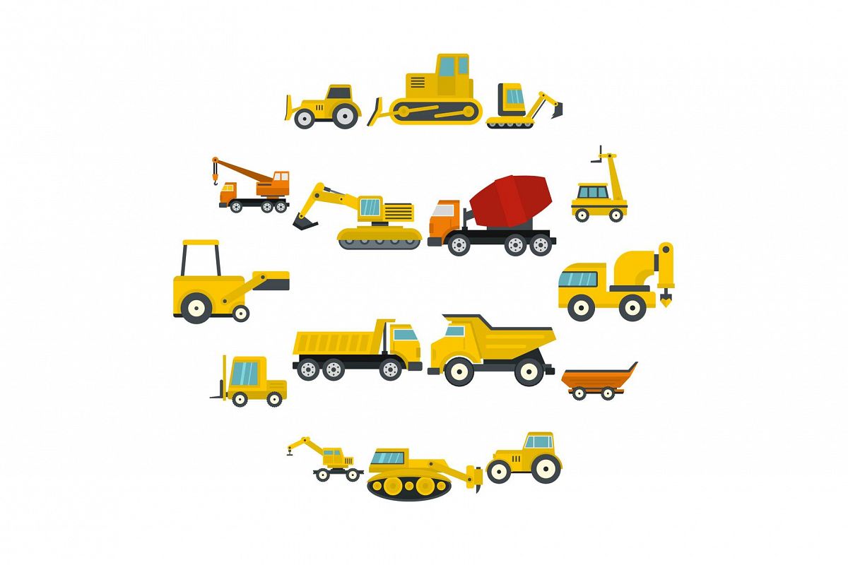 Building vehicles icons set in flat style (503382) | Illustrations ...