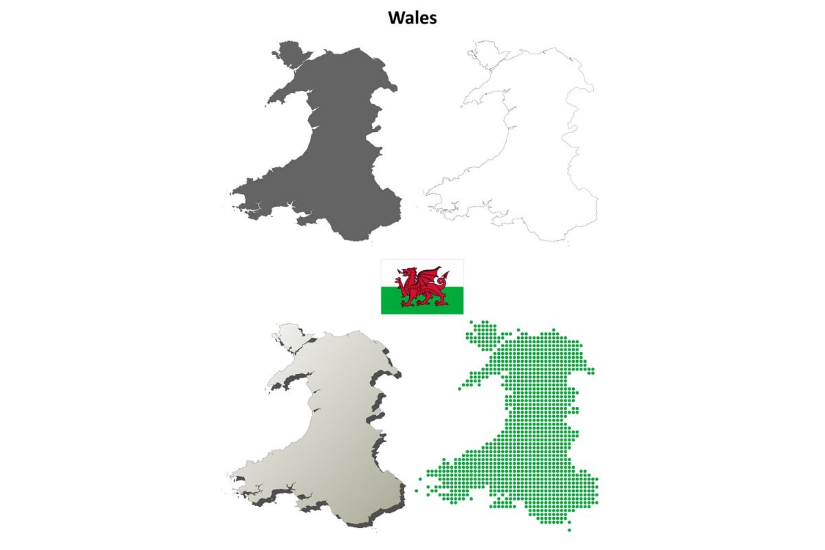 Wales outline map set (320179) | Illustrations | Design Bundles