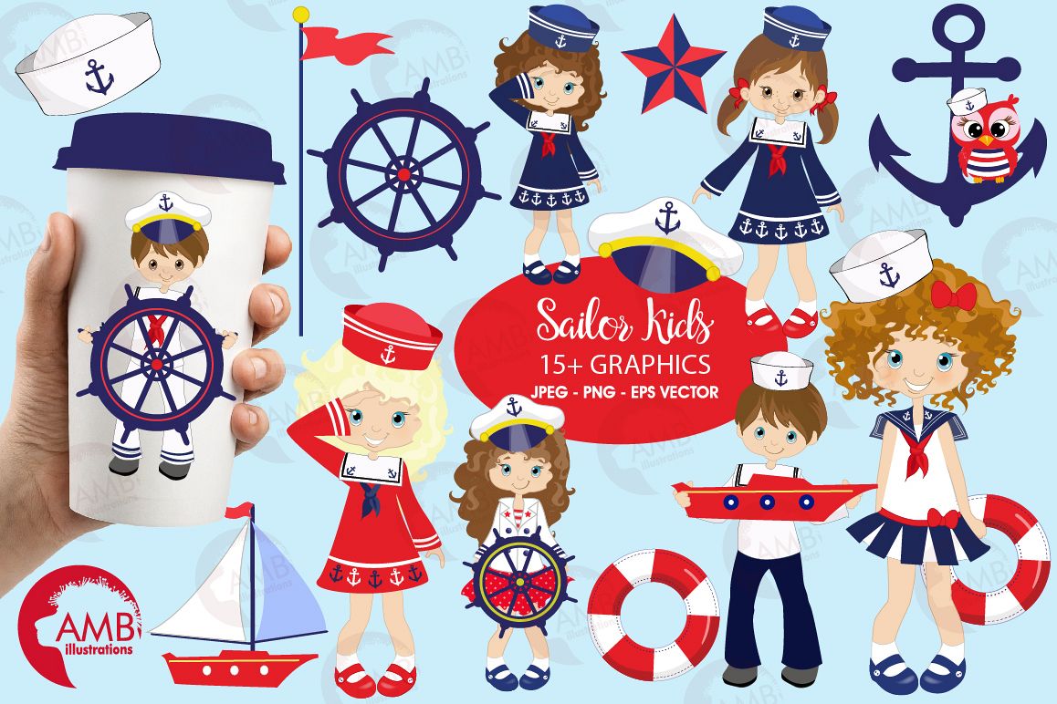 Sailor Kids cliparts, Nautical Kids cliparts AMB-893 (110168 ...