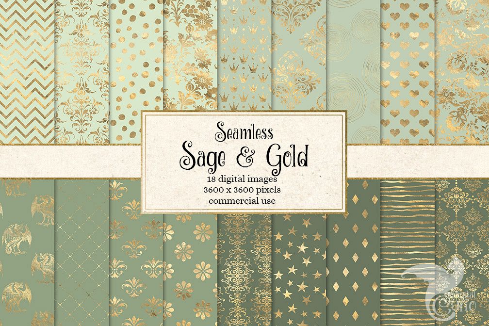 Sage and Gold Digital Paper (105955) | Patterns | Design Bundles