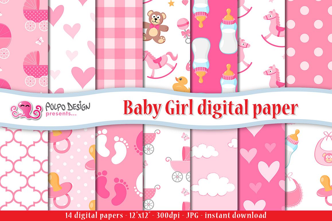 Baby Girl digital paper (55213) | Patterns | Design Bundles