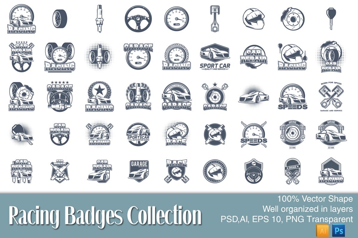 45 Racing badges collection (29846) | Icons | Design Bundles