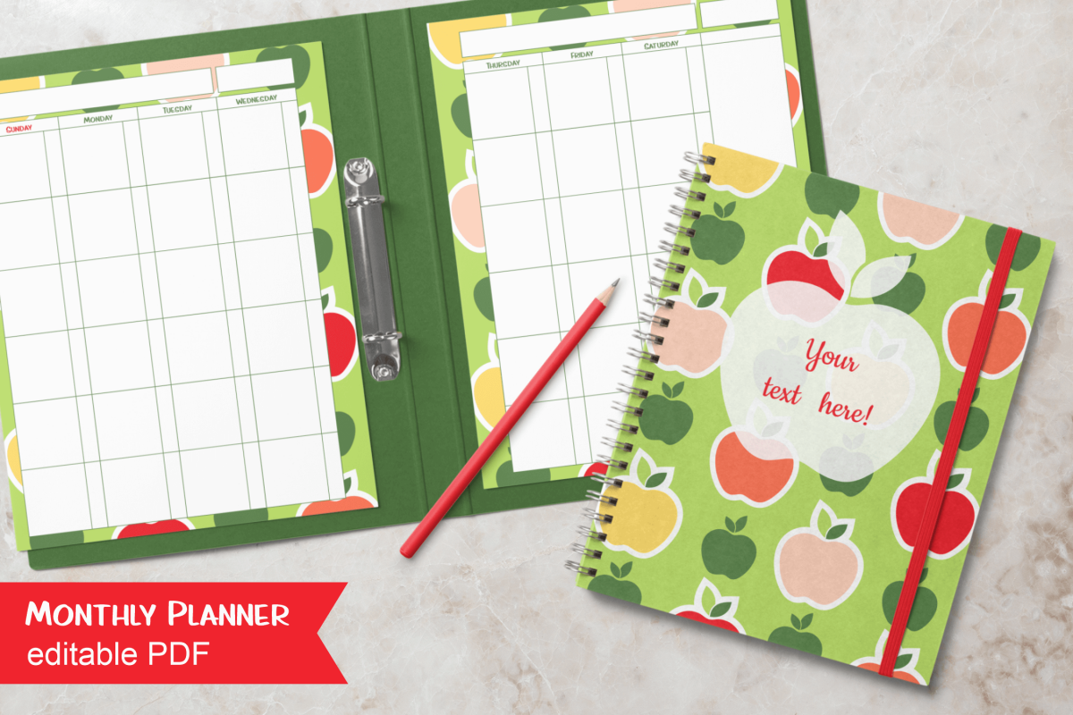 Undated Monthly Planner Apples Letter Size Editable PDF