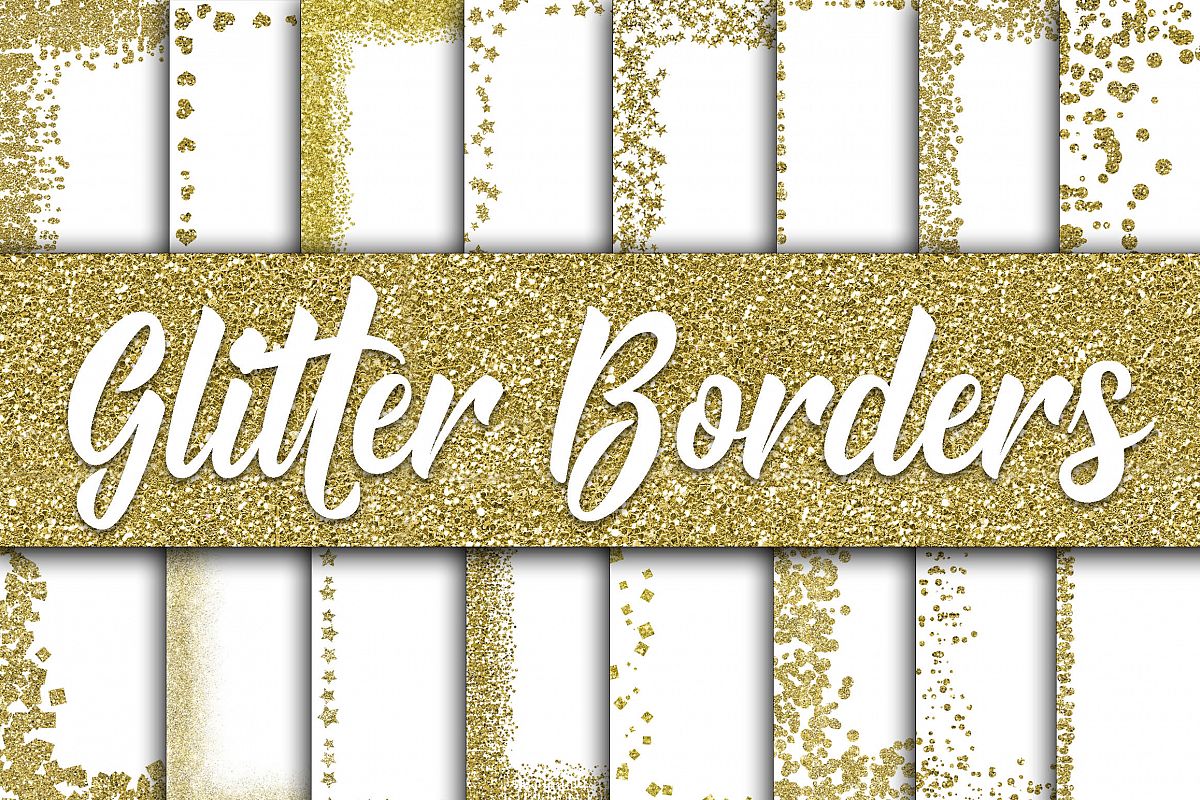 Gold Glitter Borders Digital Paper (37328) | Backgrounds | Design Bundles