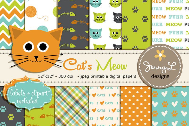Cats Digital Papers and Clipart SET