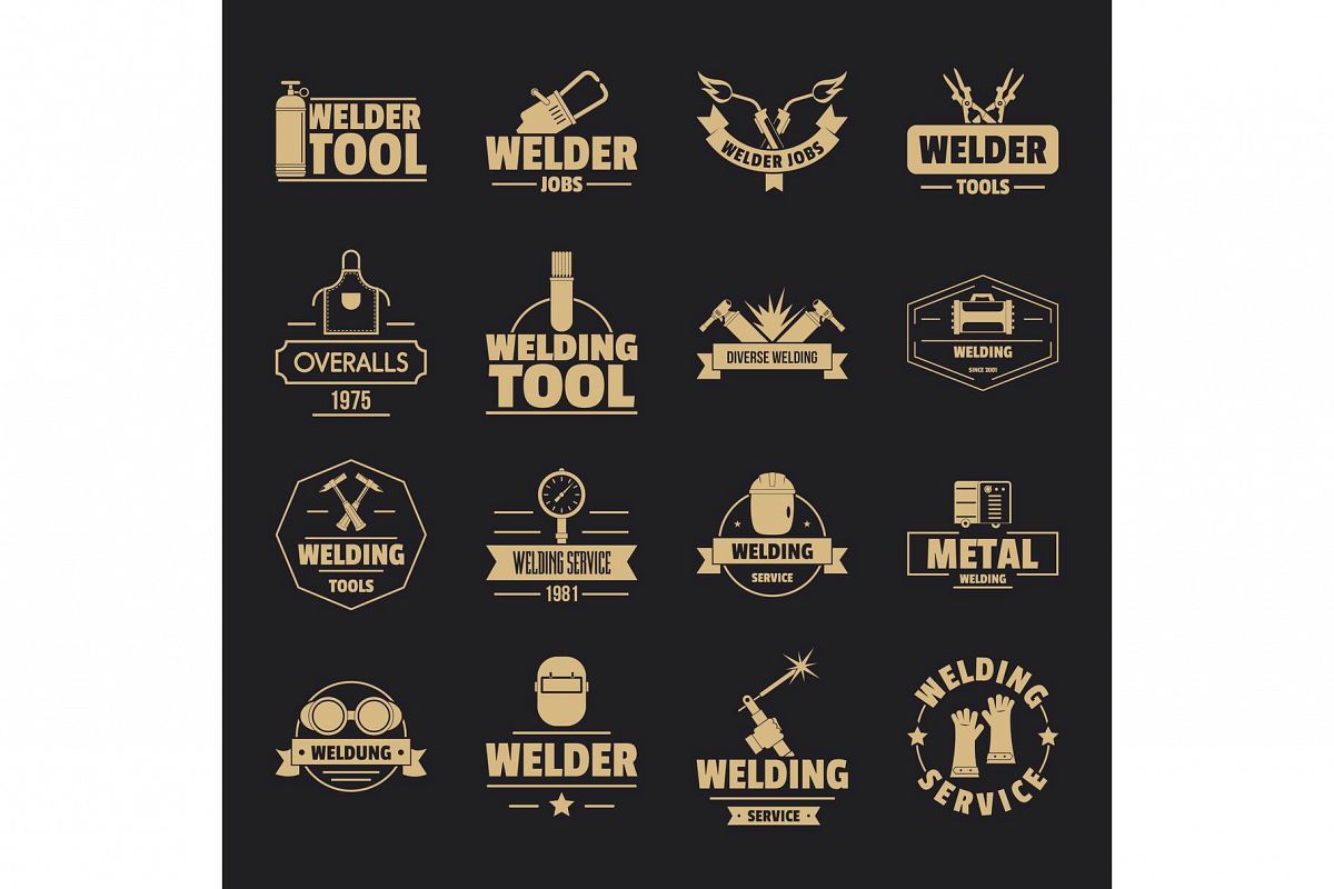Welding logo icons set, simple style