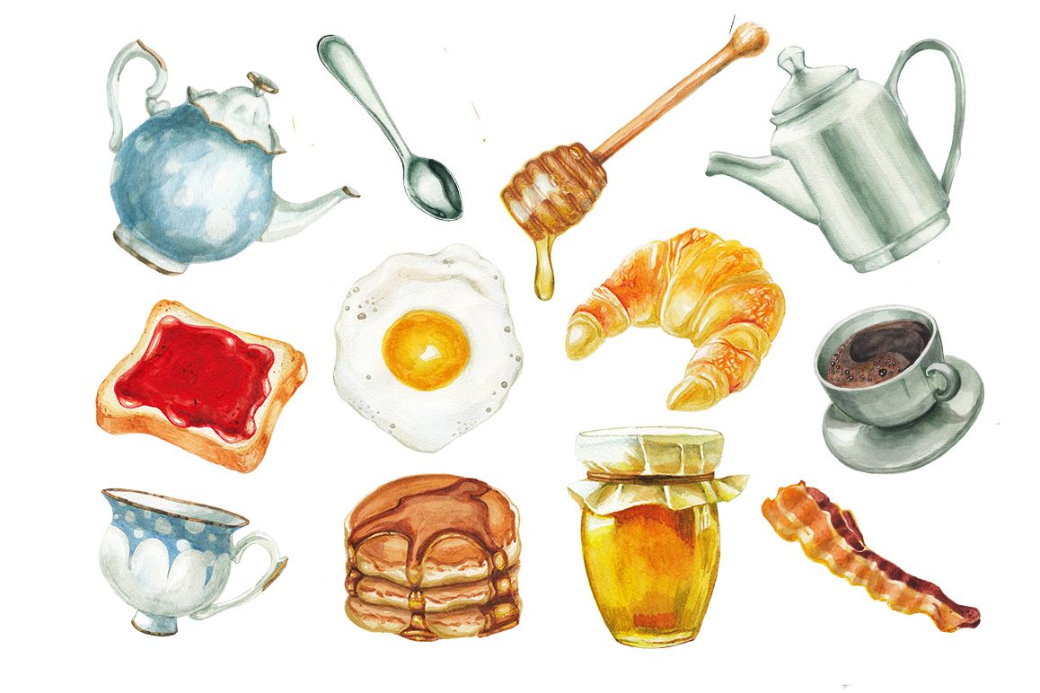 Watercolor breakfast set (142642) | Illustrations | Design Bundles