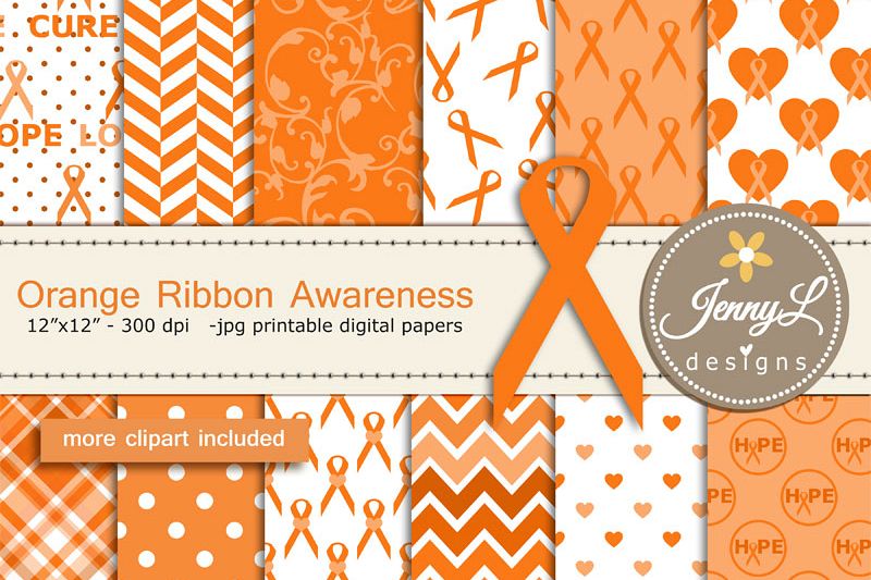 Orange Ribbon Cancer Awareness Digital Papers and Clipart, Lupus ...