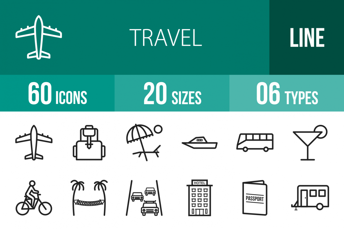 60 Travel Line Icons