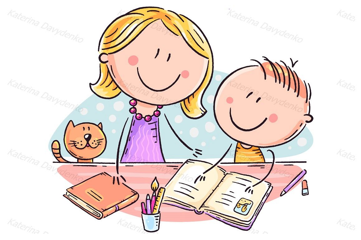 Mother helping her son with the homework (281576) | Illustrations ...