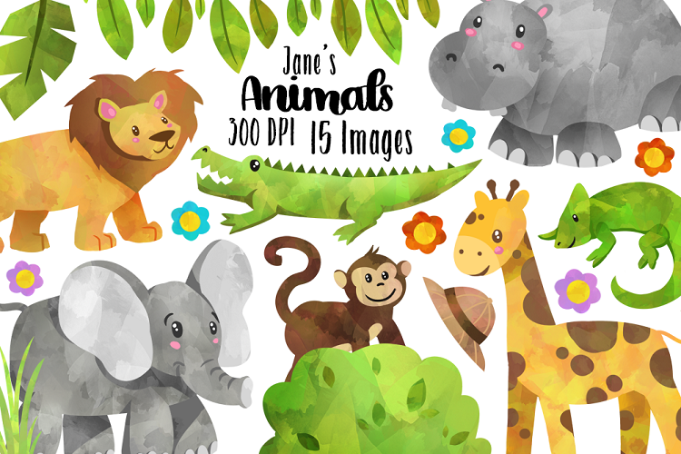 Watercolor Safari Clipart (193147) | Illustrations | Design Bundles