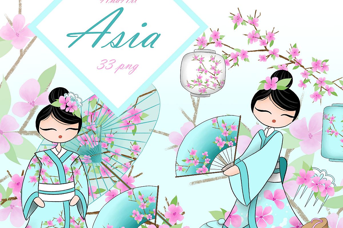 Asia girl clipart (102749) | Illustrations | Design Bundles