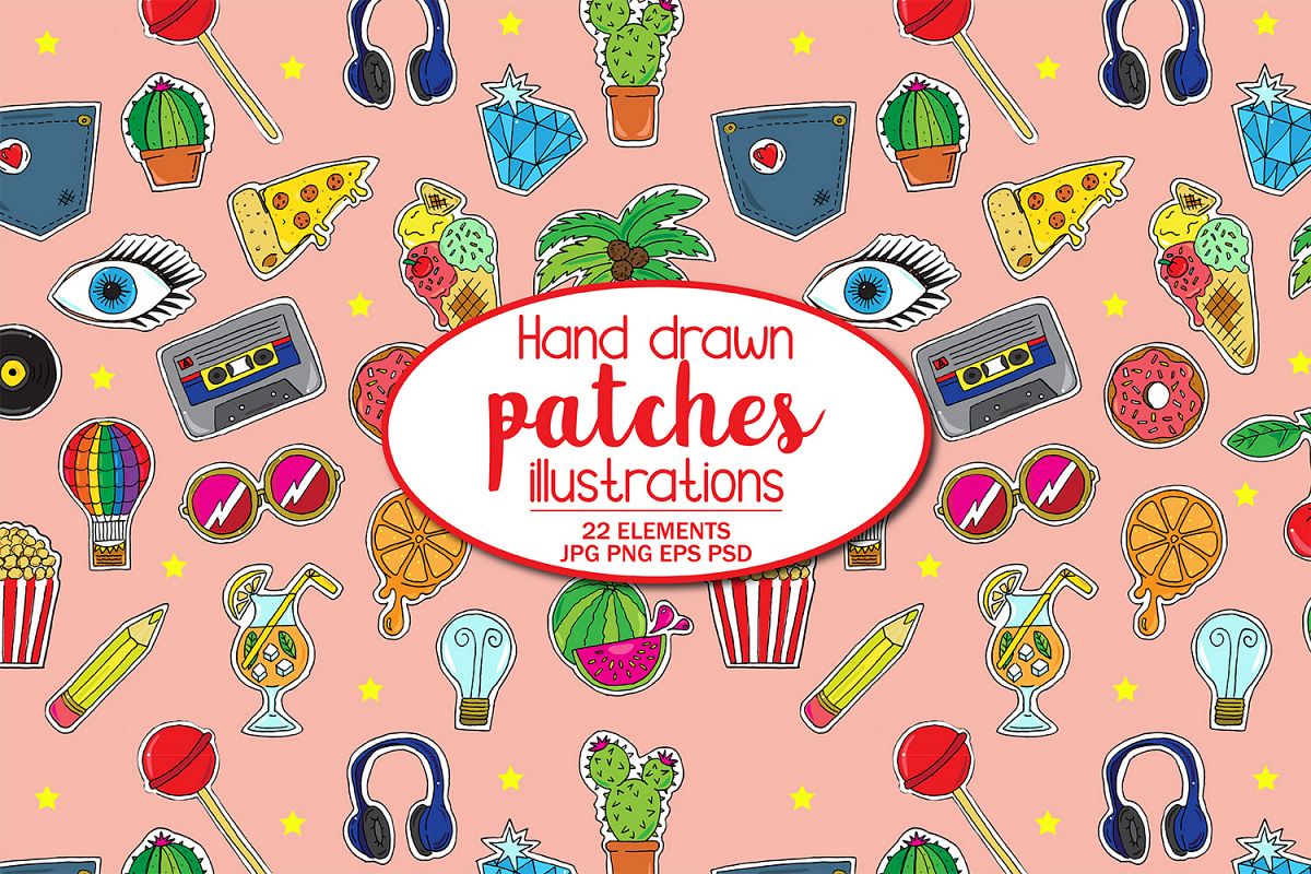 Hand Illustrated Retro Fashion Patches Pattern
