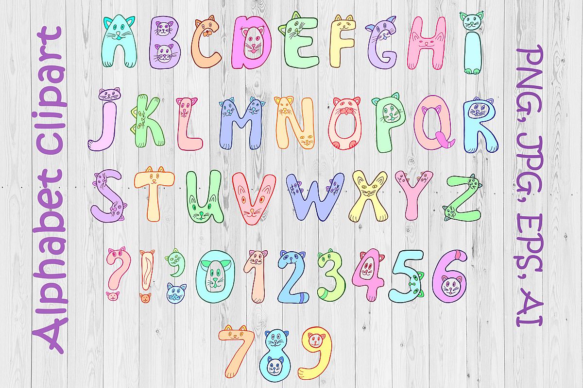 Cats alphabet clipart - letters and numbers PNG, AI, EPS (468318 ...