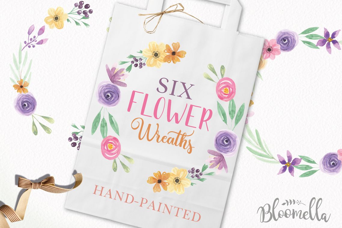Watercolor Flower Wreath Floral Clipart Set (80773) | Illustrations ...