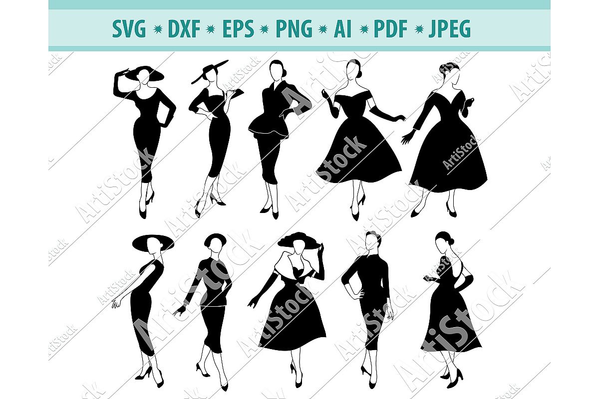 Woman SVG, Retro SVG, Fashion dress, Girl svg, Dxf, Png, Eps