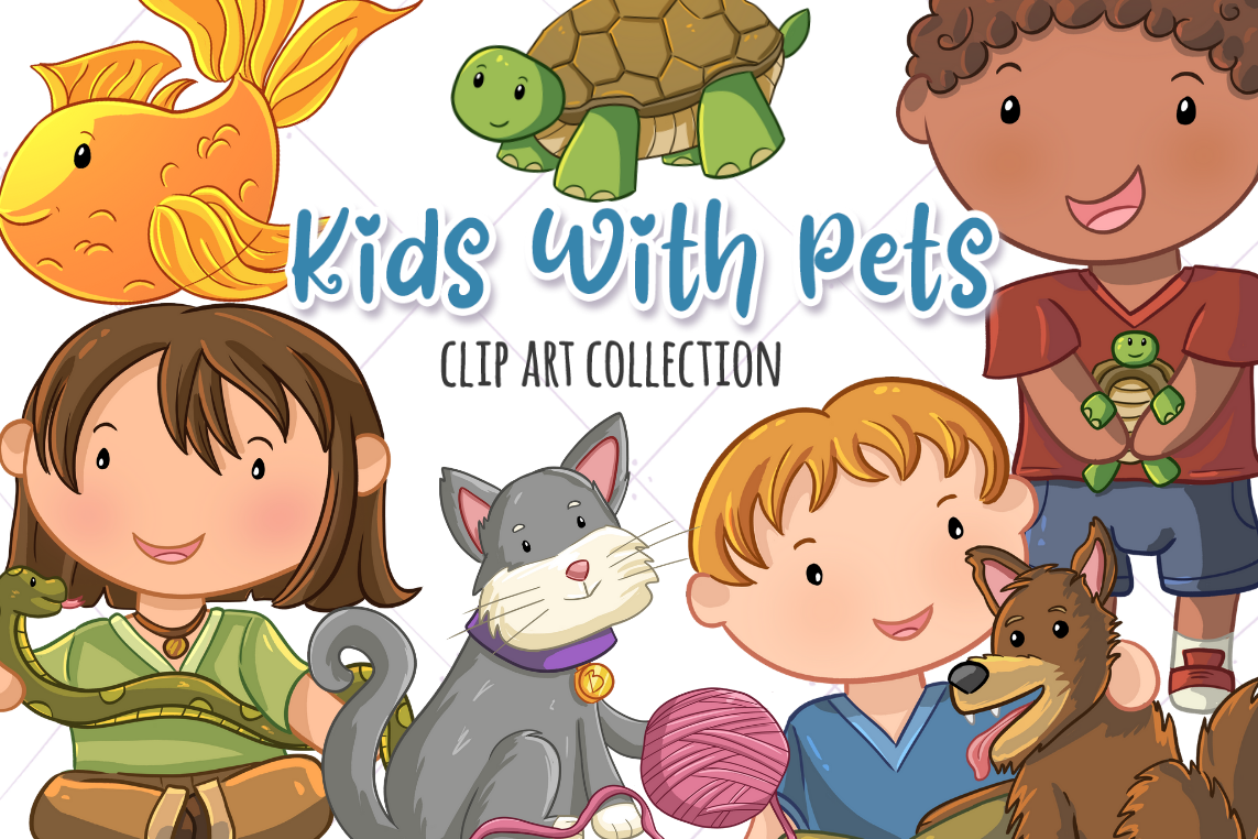 Kids With Pets Clip Art Collection