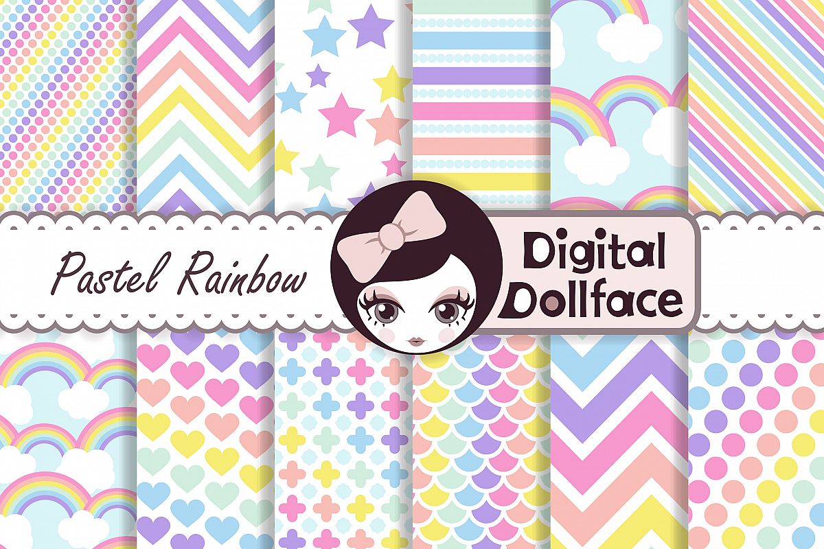 Pastel Rainbow Digital Paper Pack (518621) | Patterns | Design Bundles