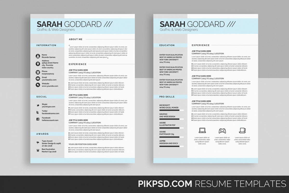 Stylish Resume Template Set (51263) | Resume Templates | Design Bundles