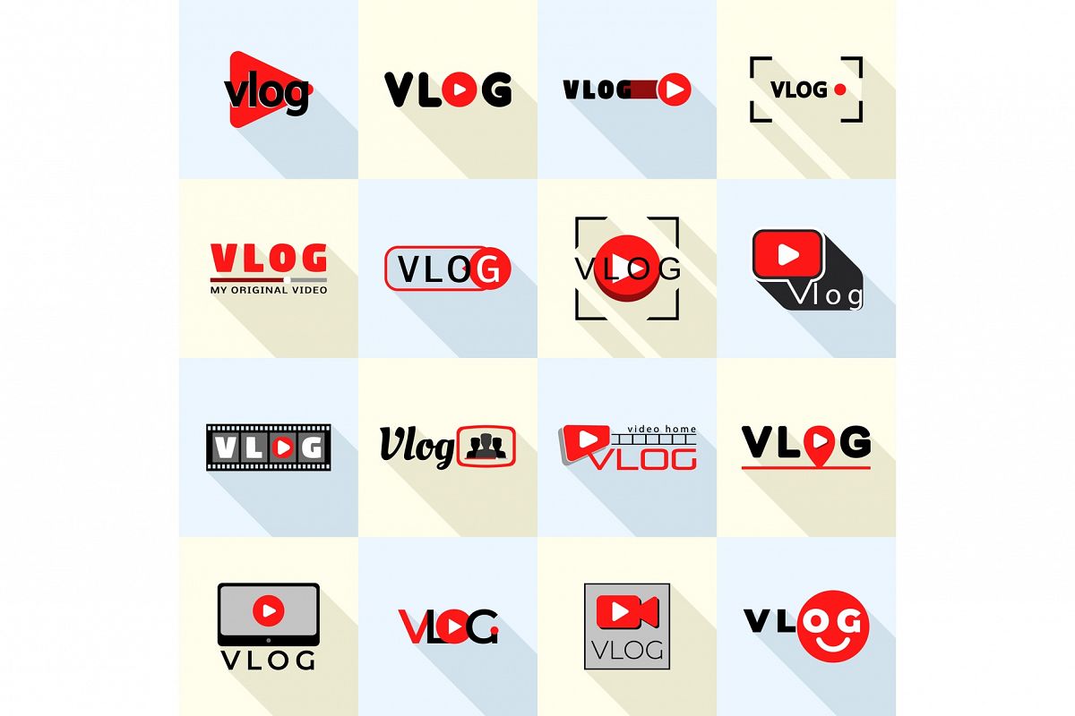 Vlog logo set, flat style