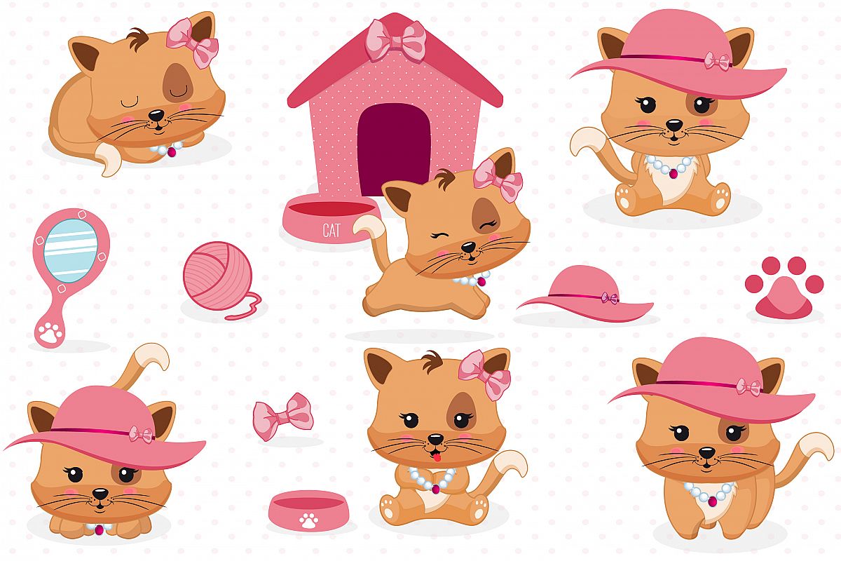 Kitty clipart set, Kitty graphics