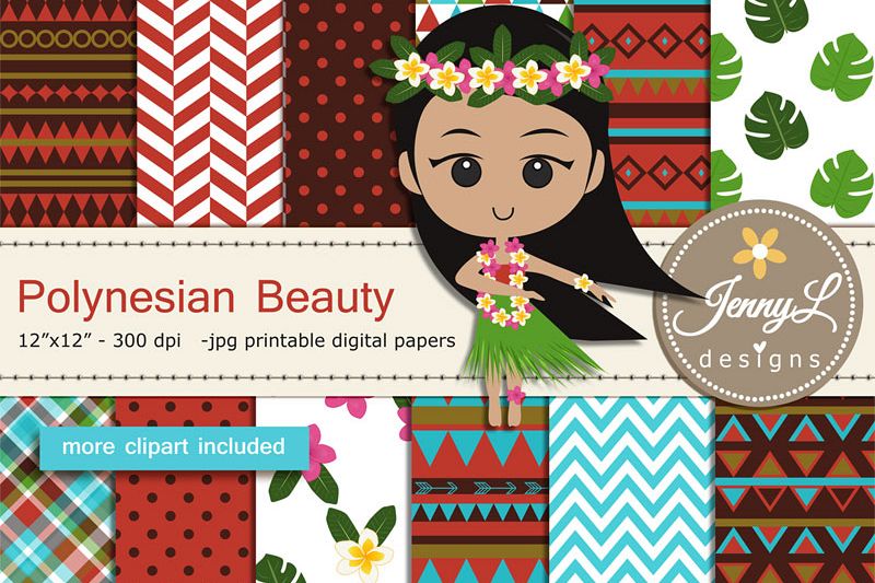 Polynesian Tribal digital papers and clipart SET, Hawaiian Party, Luau ...