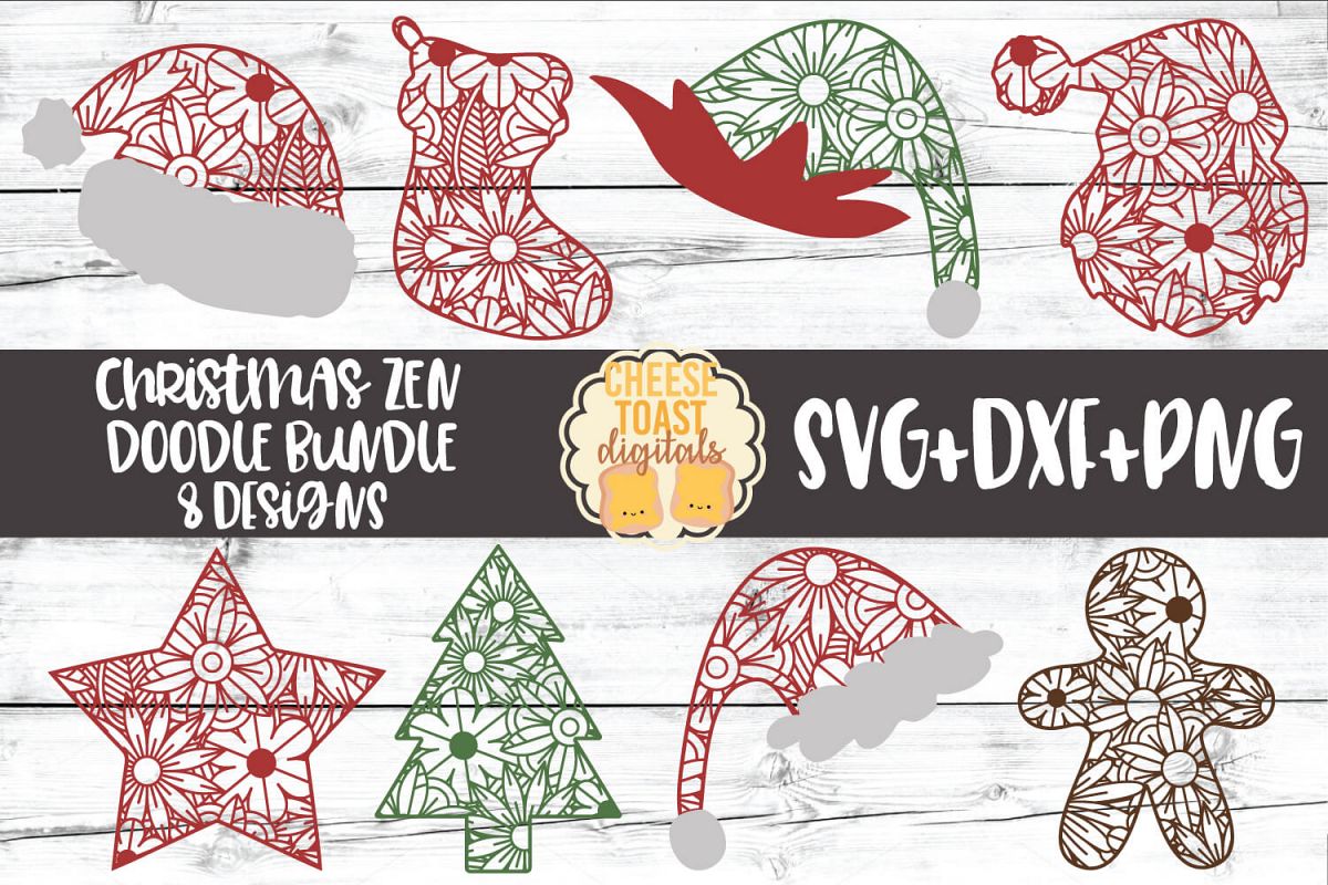 Christmas Zen Doodle Art Bundle - 8 Designs SVG PNG DXF File (294199 ...