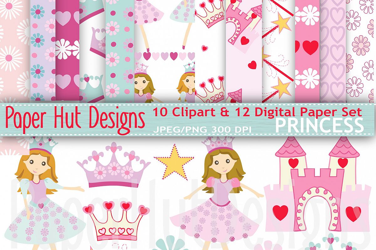 Princess Clipart and Digital Papers Set