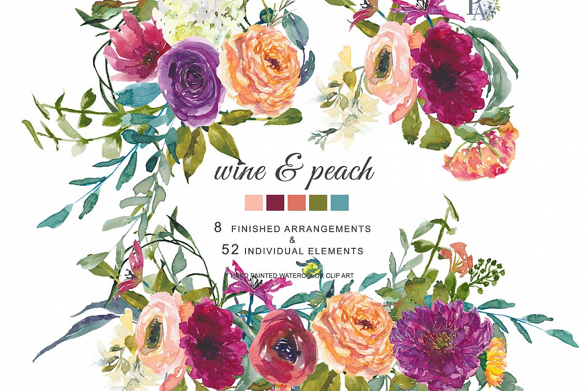 Hand Painted Watercolor Wedding Flowers Clip Art (71259 ...