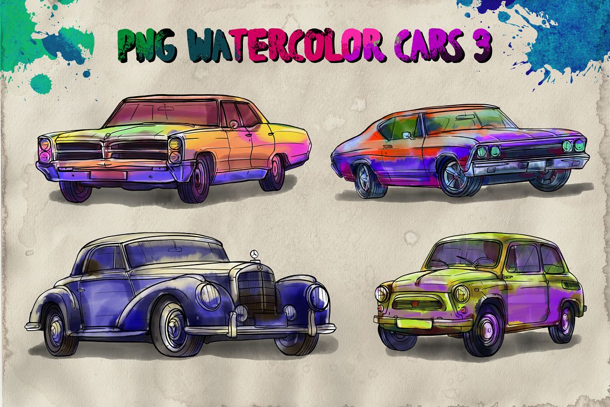 PNG watercolor cars 3 (296094) | Illustrations | Design Bundles