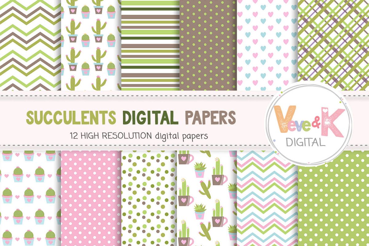 Cacti Digital Paper Pack, Cute Cacti Digital Papers, Cacti Background ...