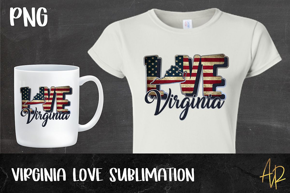 Sublimation|Virginia Love State Map with flag