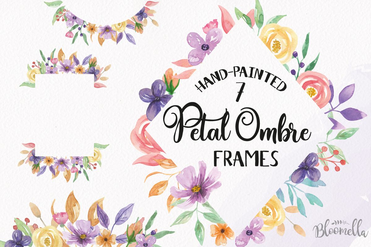 Petal Ombre Frames Watercolor Clipart Border Purple Flowers Florals