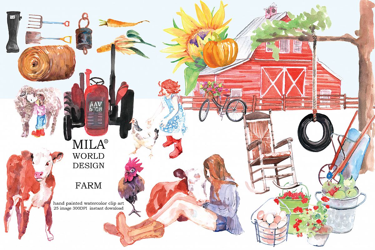 Watercolor Farm clipart