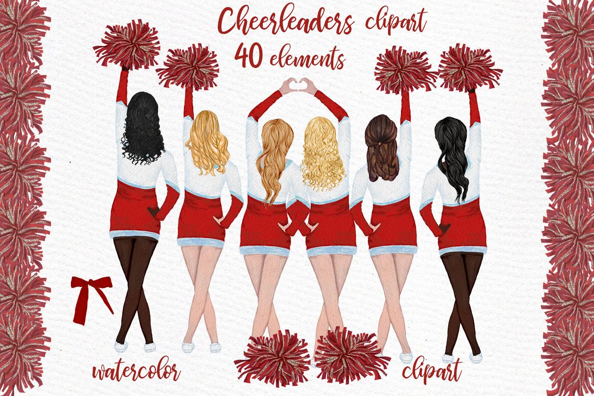 Cheerleaders Clipart Watercolor Girls Clipart Sport clipart (284594 ...