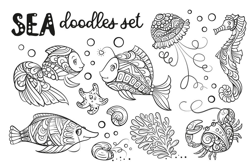 Sea doodles set (77162) | Illustrations | Design Bundles