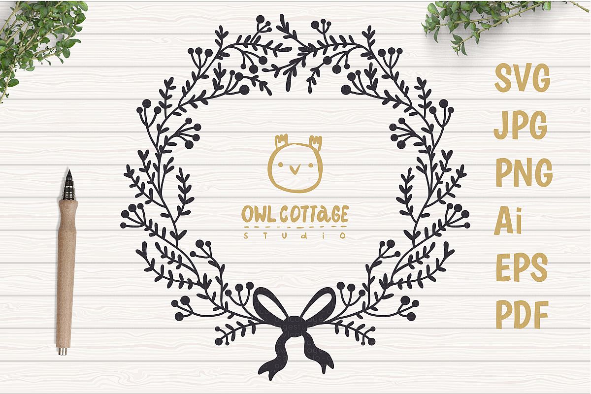 Floral X-mas Wreath SVG, Christmas Decor Cut File