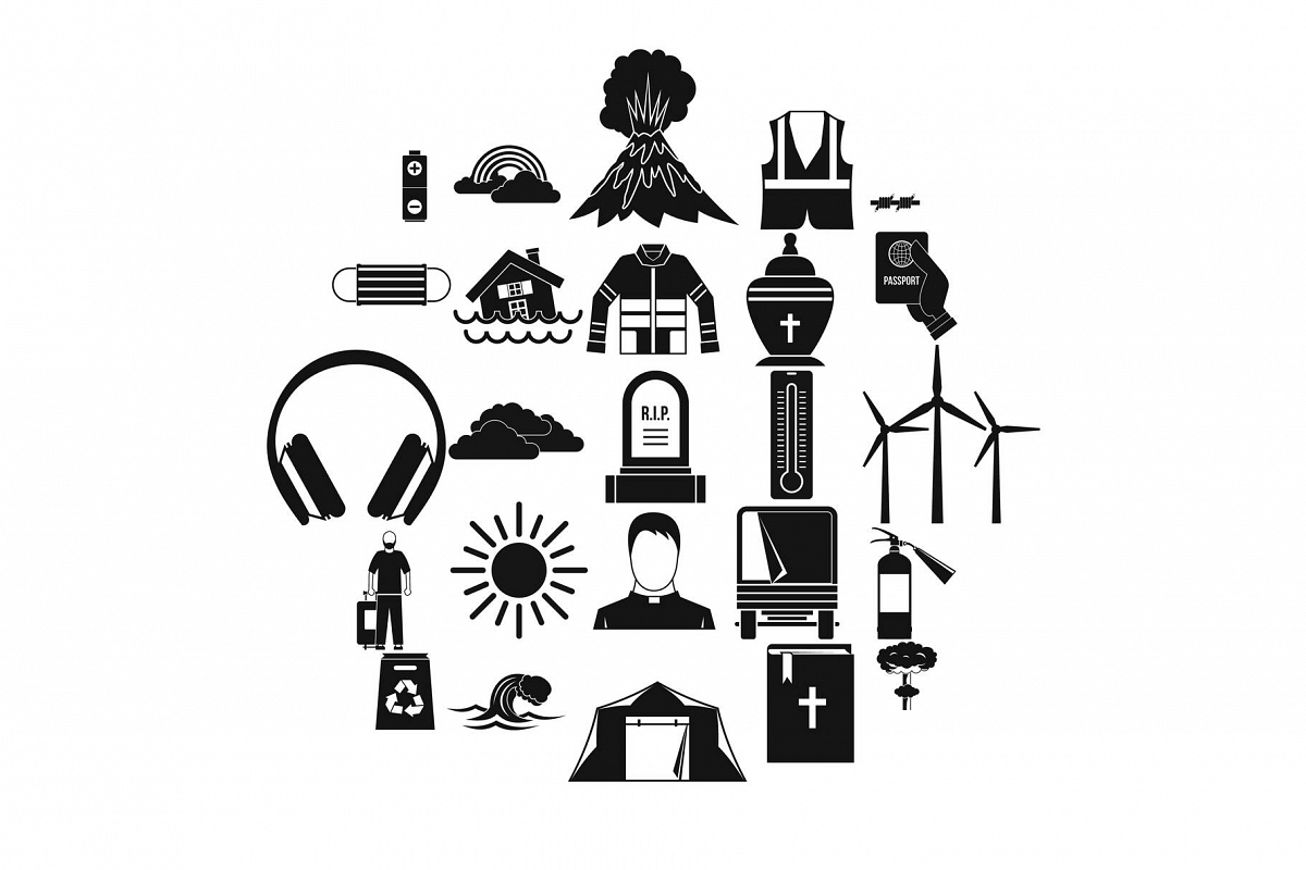 Misfortune icons set, simple style