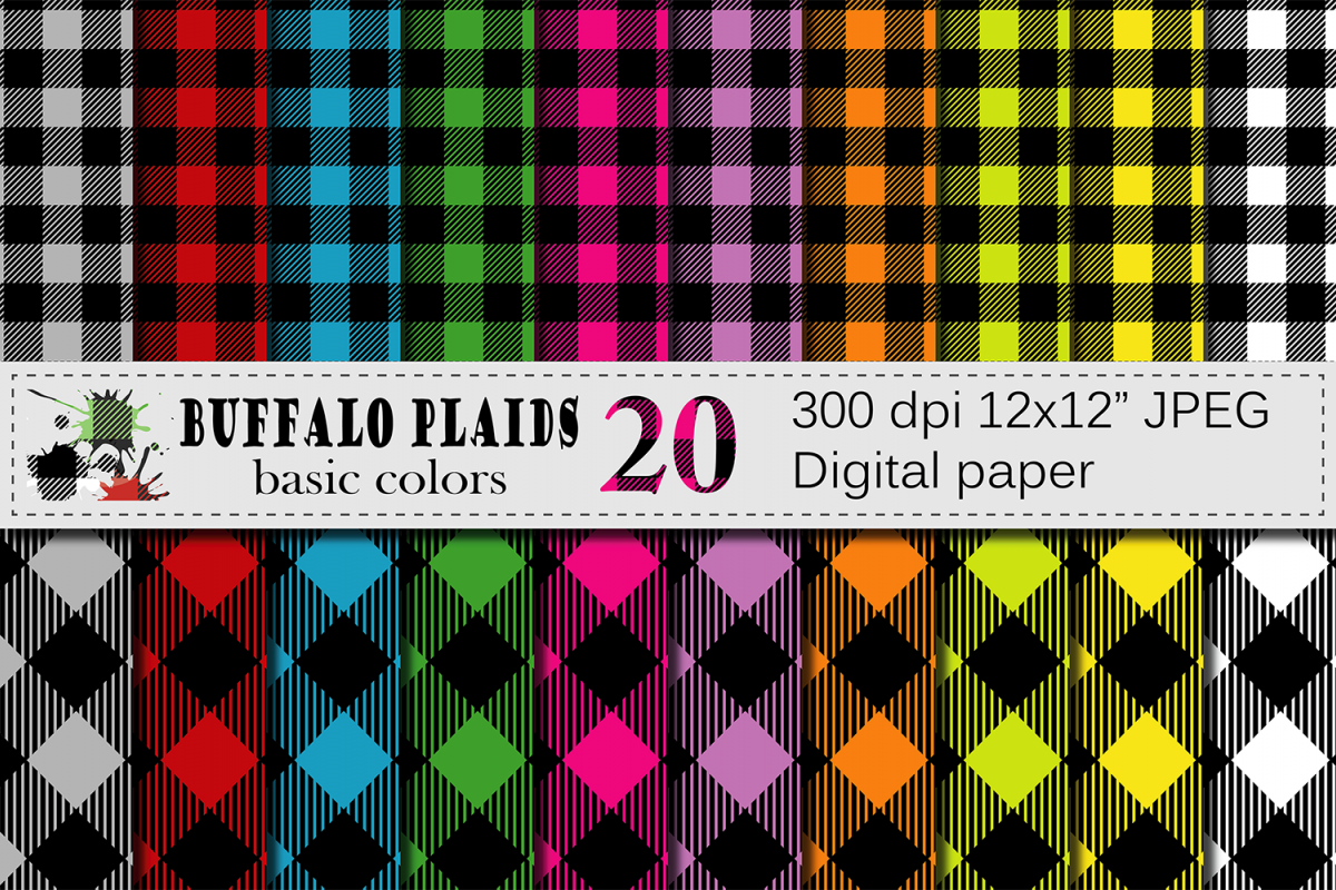Buffalo Plaid Basic Colors Digital Paper (43039) | Backgrounds | Design ...