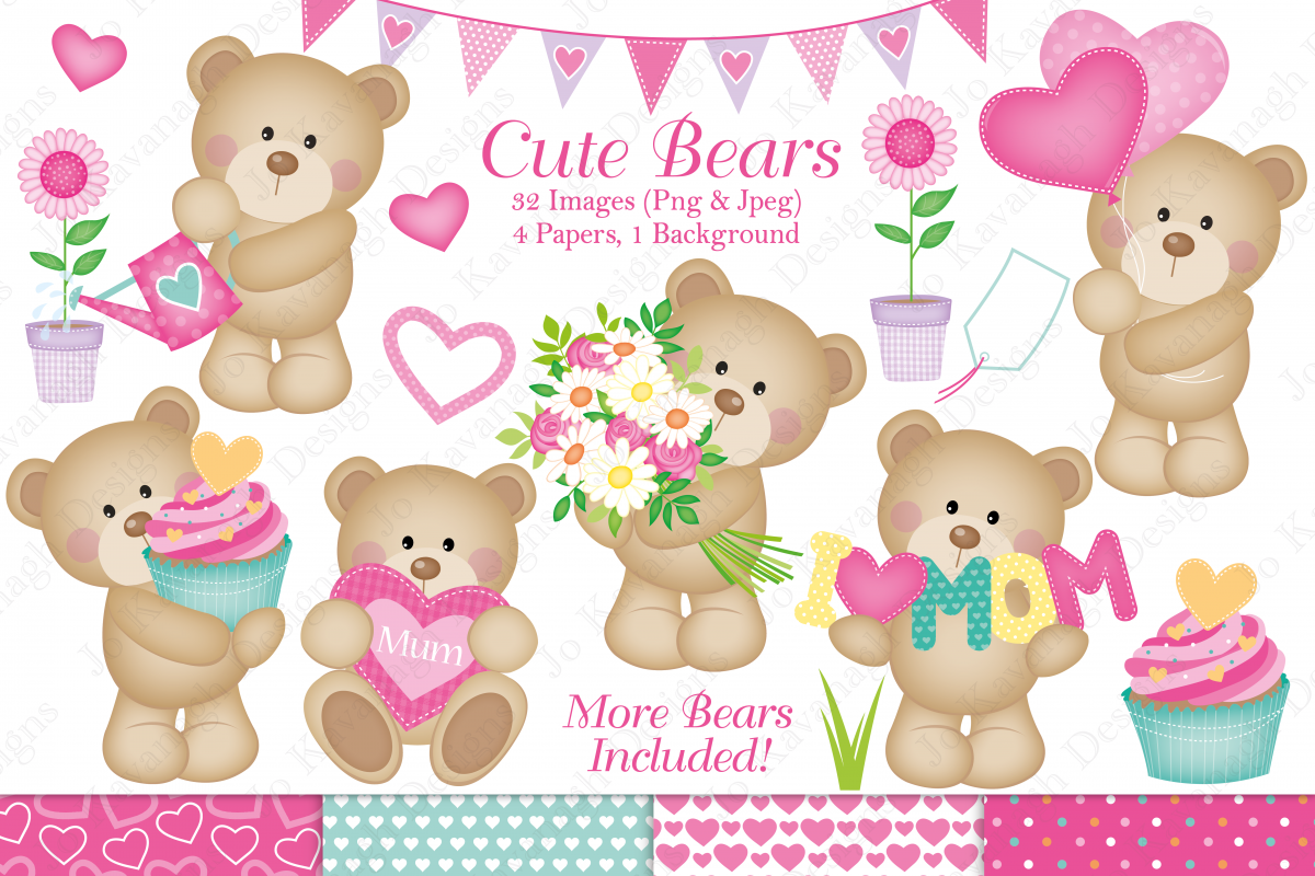 Cute bear clipart, Cute bear graphics & Illustrations, Mom