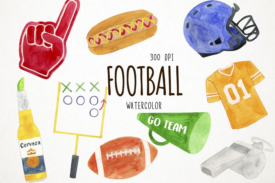 Watercolor Football Clipart, Sports Clipart, Football PNG