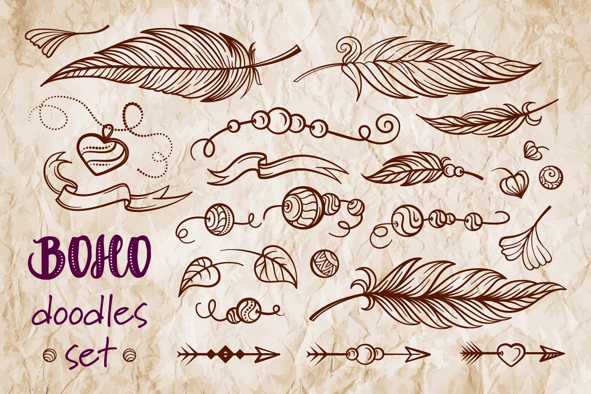 Boho doodles vector set (96659) | Decorations | Design Bundles