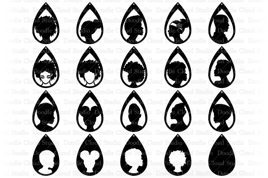 Teardrop Afro Lady Earrings SVG, Pendant SVG, Jewelry Making